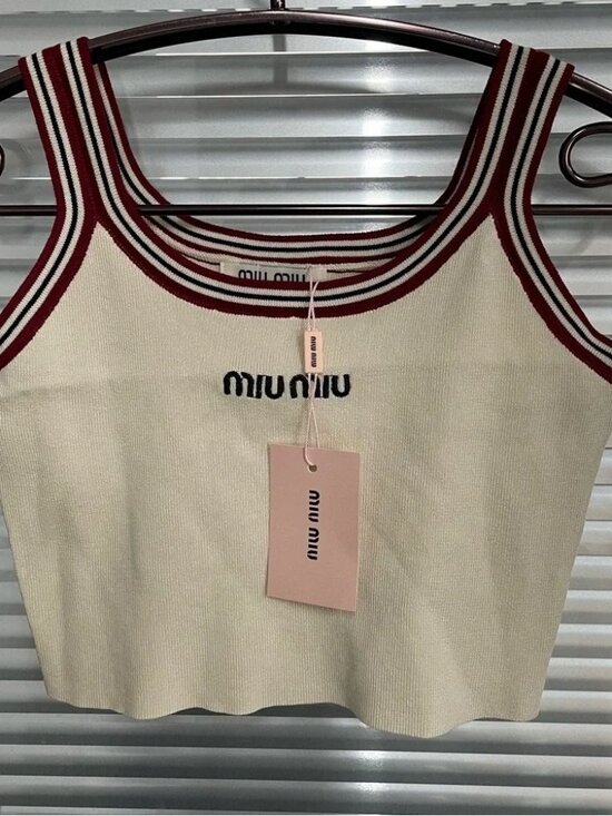 Pebble Beach | Tops | Miu Miu Cream Crop Tank With Red Trim | Poshmark